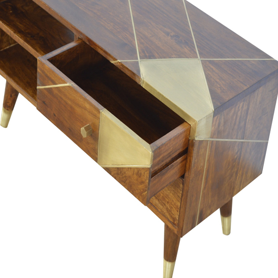 Bethel Wooden Gold Geometric TV Stand In Chestnut | Furniture in Fashion