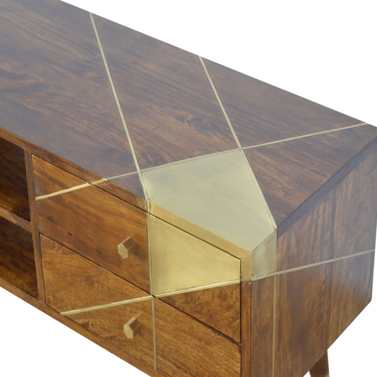 Bethel Wooden Gold Geometric TV Stand In Chestnut | Furniture in Fashion