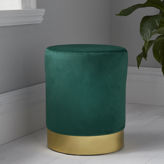 Beverly Round Velvet Stool In Deep Green And Gold | Furniture in Fashion