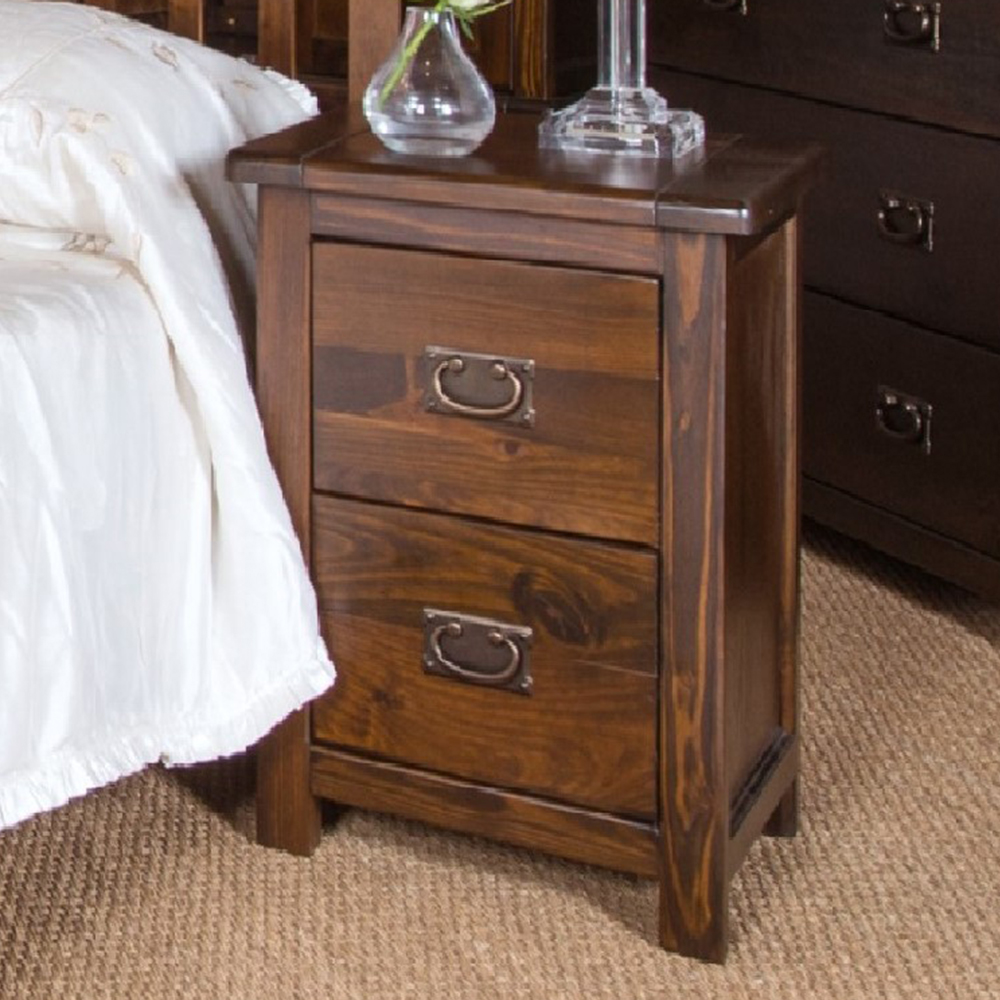 Birtley Wooden Bedside Cabinet With 2 Drawers In Rustic Oak