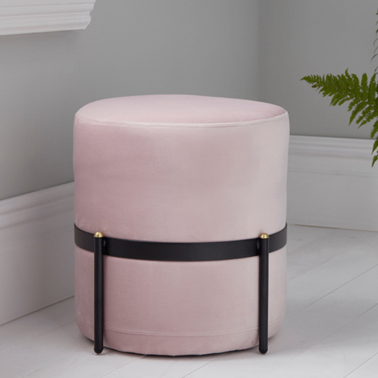 Bismarck Round Velvet Stool In Pastel Pink With Metal Frame | Furniture ...
