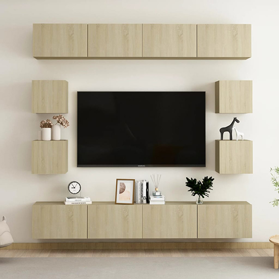 Biton Wall Hung Wooden Entertainment Unit In Sonoma Oak