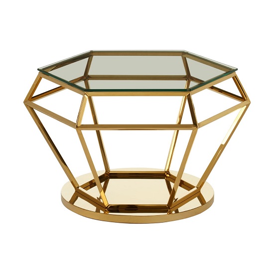 Bleadon Glass Diamond Shape Side Table In Rich Gold Finish | FiF