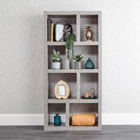 Baginton Wooden Tall Open Display Stand In Concrete Effect | FiF