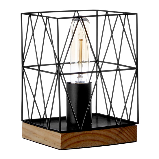 Boke Black Wire Frame Table Lamp With Natural Wooden Base | Furniture ...