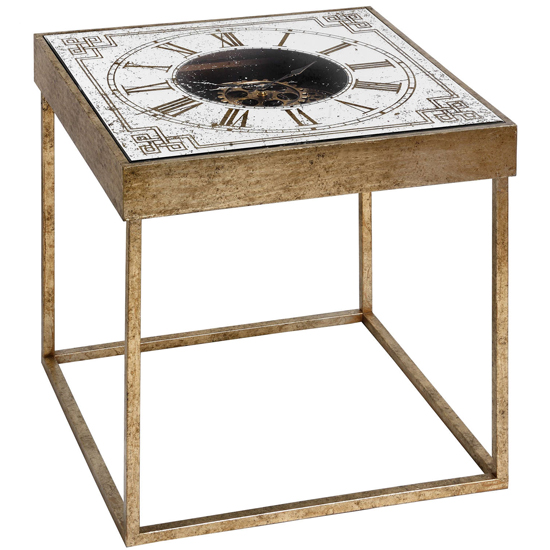 Bolek Mirrored Square Framed Clock Side Table In Gold | FiF