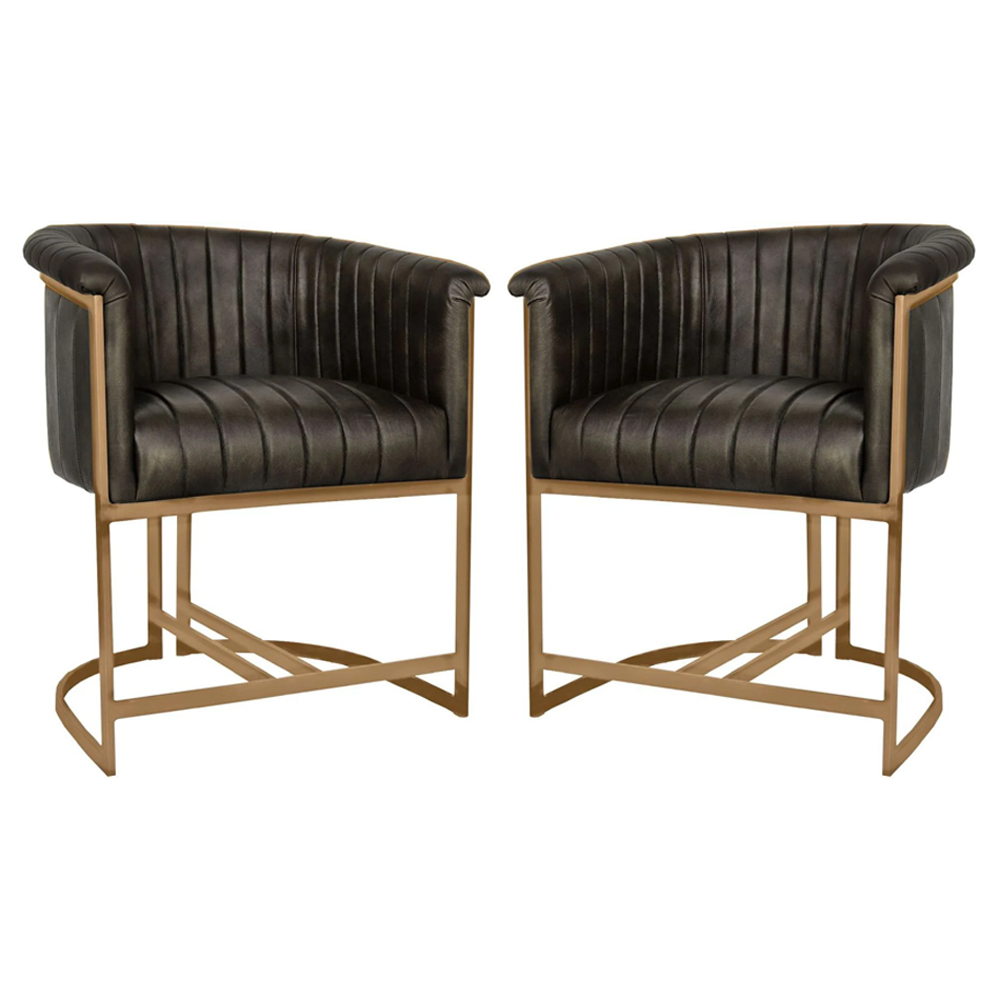 Bonita Dark Grey Leather Dining Chairs With Metal Frame In Pair ...