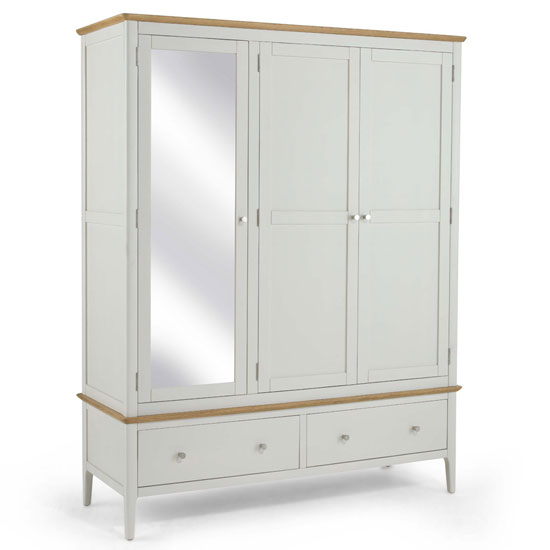 Brandy Triple Door Wardrobe In Off White And Oak With Mirror