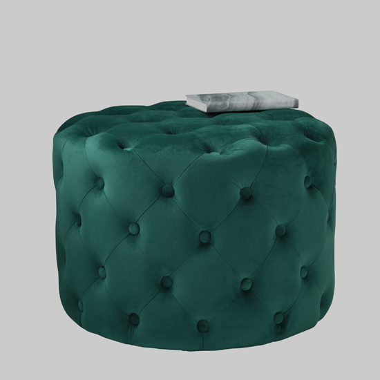 Brea Round Tufted Velvet Pouffe In Deep Green | Furniture in Fashion