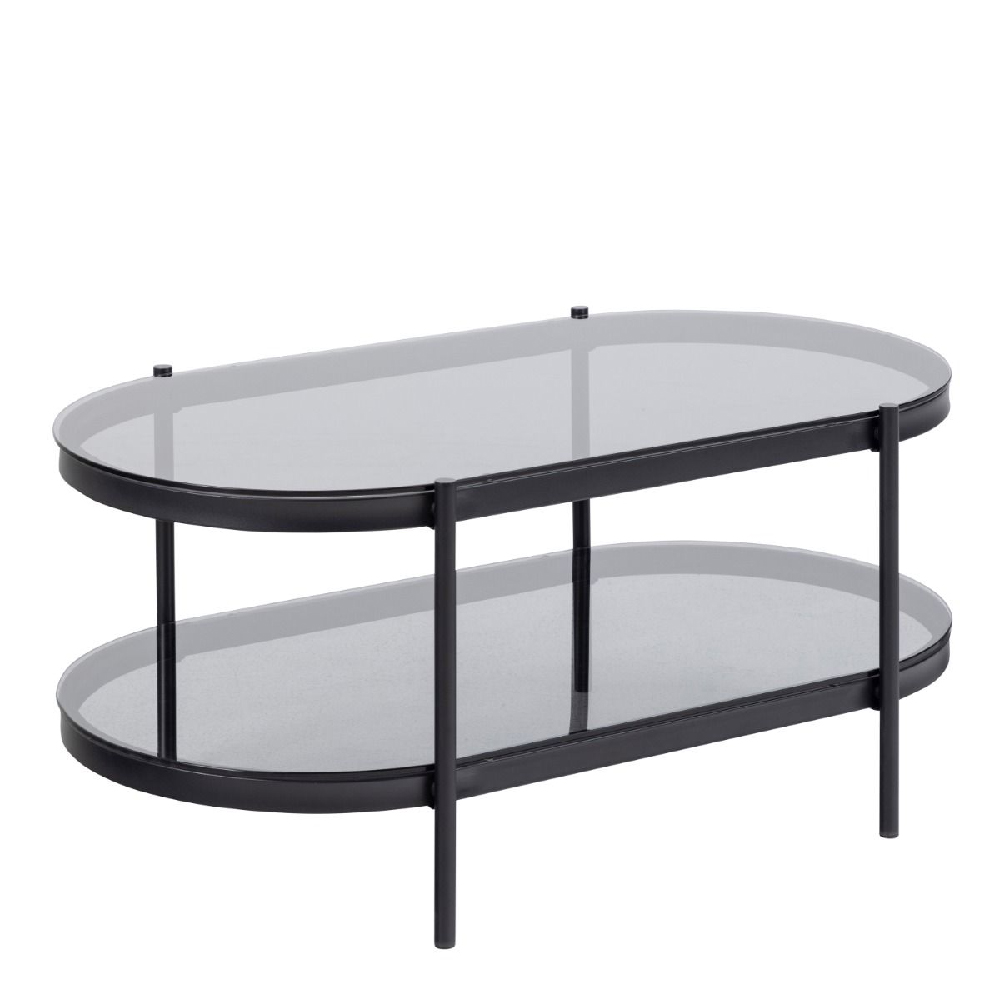 Bryan Smoked Glass Coffee Table Oval With Black Metal Frame