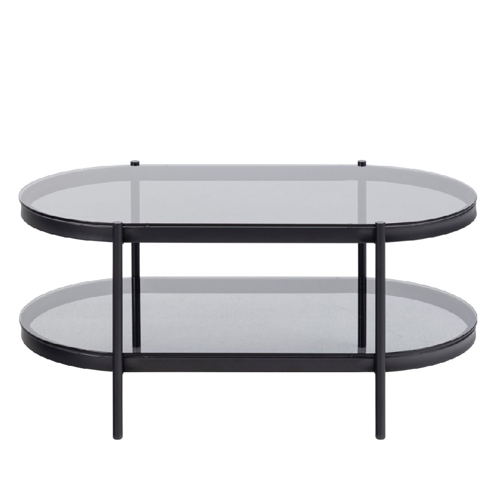 Bryan Smoked Glass Coffee Table Oval With Black Metal Frame