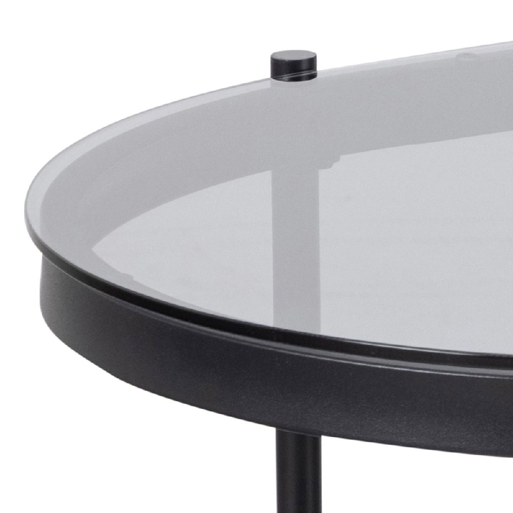 Bryan Smoked Glass Coffee Table Oval With Black Metal Frame