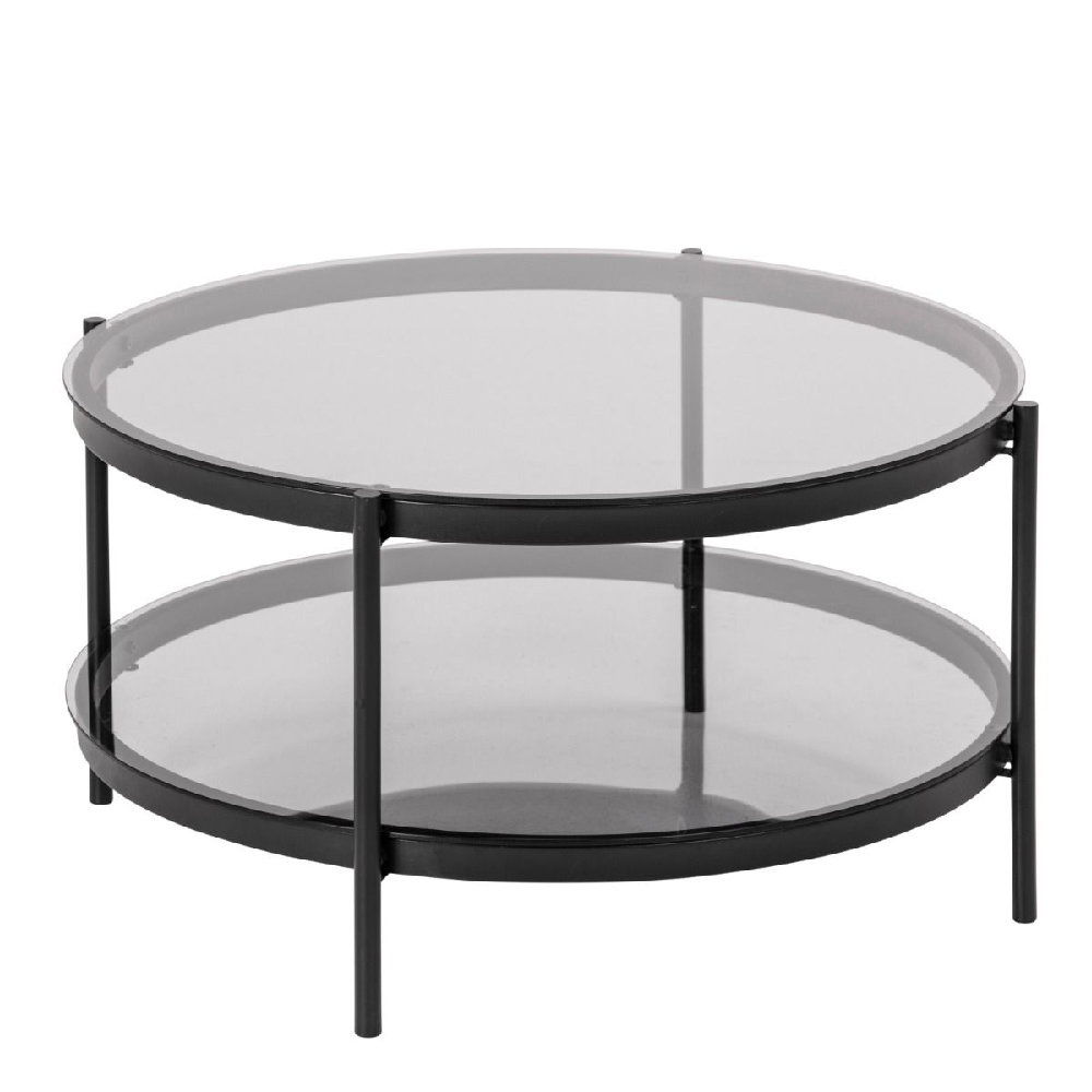 Bryan Smoked Glass Coffee Table Round With Black Metal Frame