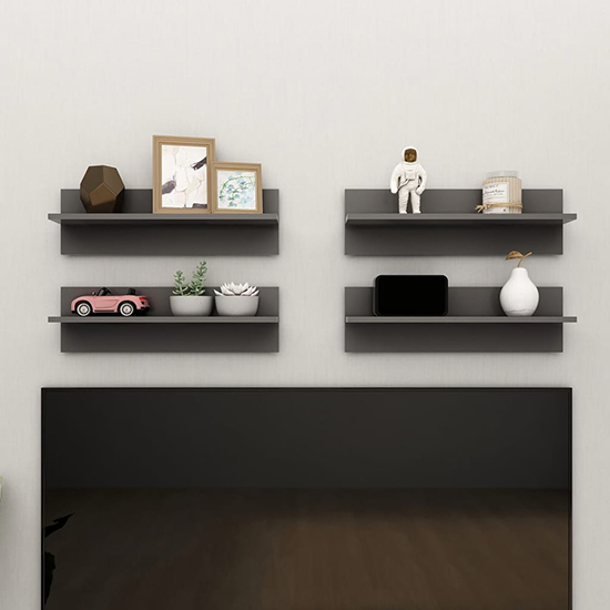 Bryce Set Of 4 High Gloss Wall Shelf In Grey | Furniture in Fashion