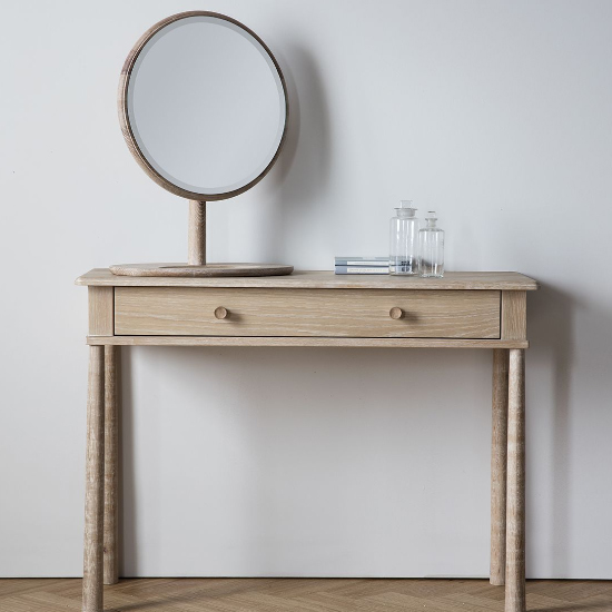 Burbank Round Dressing Mirror In Oak Wooden Frame | Furniture in Fashion