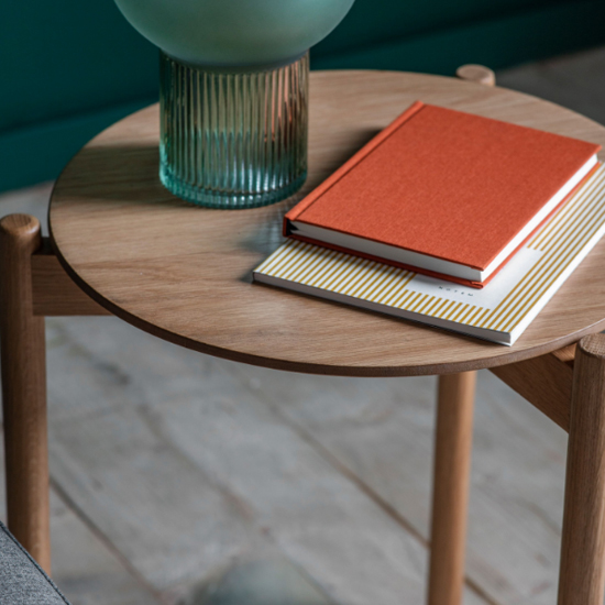 Burlap Wooden Round Side Table In Natural