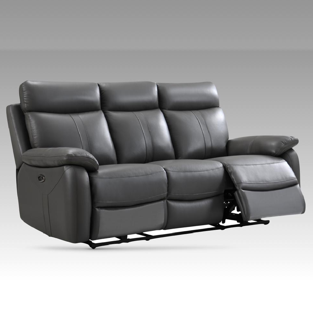 Caguas Leather Recliner 3 Seater Sofa In Dark Grey