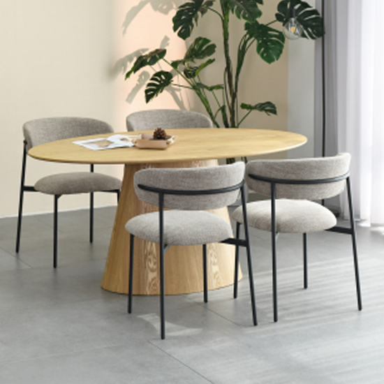 Cairo Natural Wooden Oval Dining Table 4 Mestre Oatmeal Chairs
