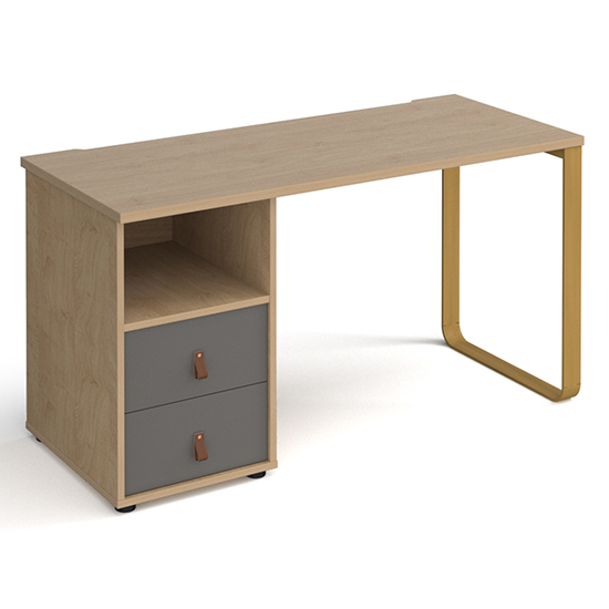 Canary Wooden Computer Desk In Kendal Oak With Onyx Grey Drawer | FiF