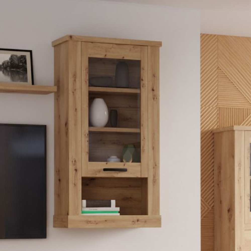 Caneadea LED Wooden Wall Hung Display Cabinet In Artisan Oak ...