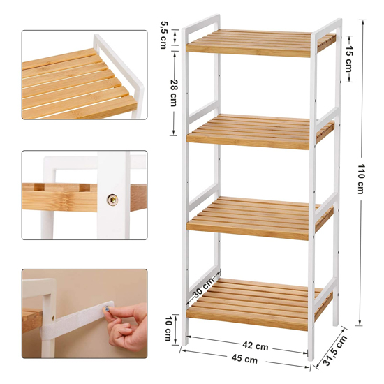 Canfield 4 Tier Bamboo Shelving Unit In Natural And White | FiF