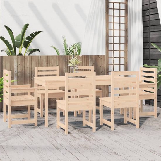 Canton Solid Wood Pine 7 Piece Garden Dining Set In Natural