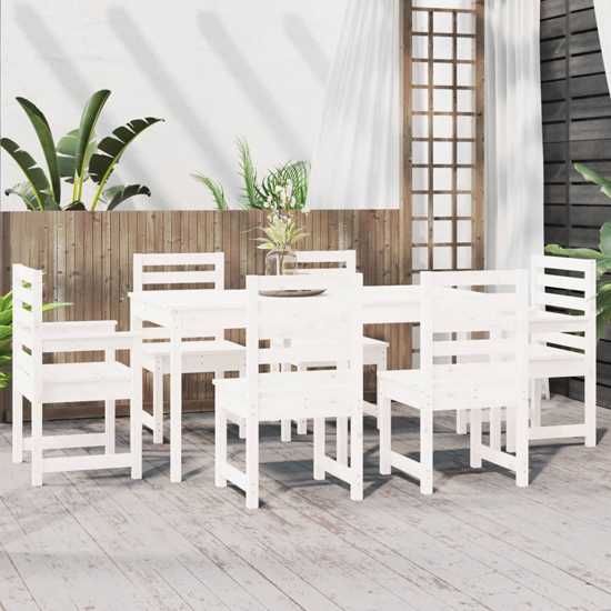 Canton Solid Wood Pine 7 Piece Garden Dining Set In White