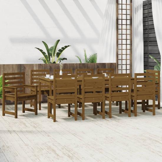 Canton Solid Wood Pine 11 Piece Garden Dining Set In Brown