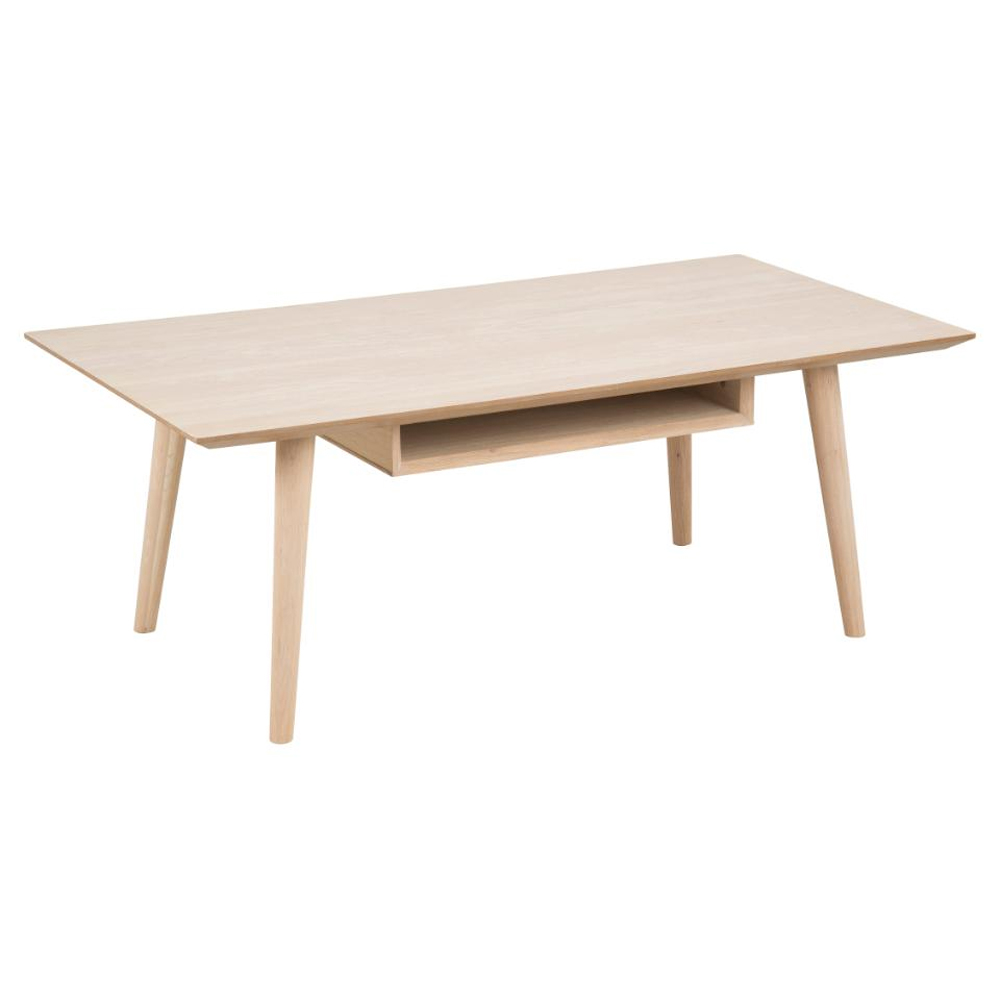 Canton Wooden Coffee Table With Undershelf In White Oak