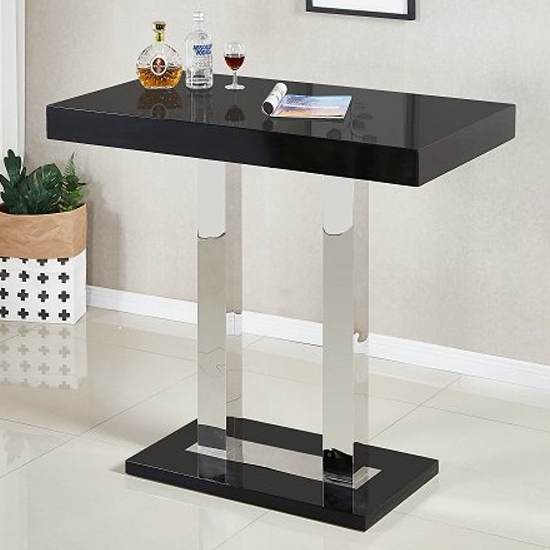 Caprice Black High Gloss Bar Table 4 Candid Black Stools