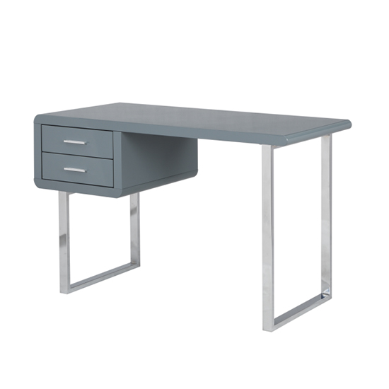 Carlo High Gloss Computer Desk In Grey With Chrome Legs | Furniture in ...