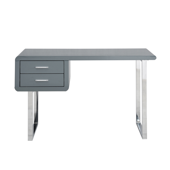 Carlo High Gloss Computer Desk In Grey With Chrome Legs | Furniture in ...