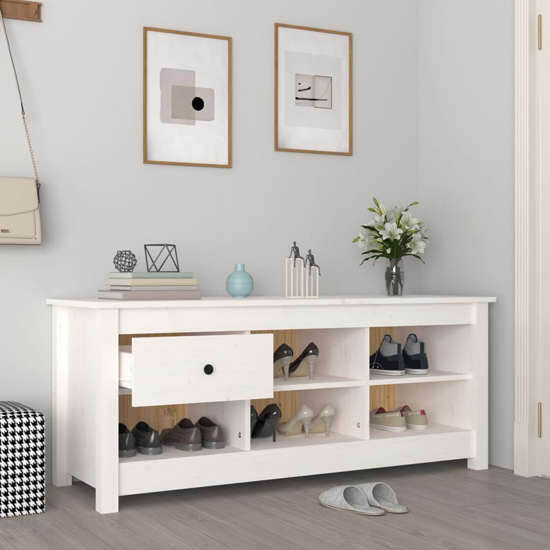 Carlsbad Pinewood Shoe Storage Bench In White