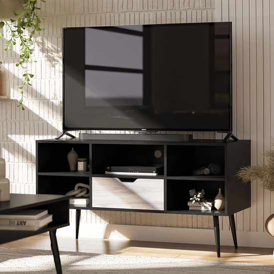Carson Wooden TV Stand With 1 Drawer In Black Oak