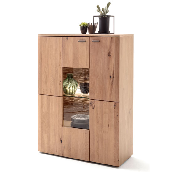 Cartago LED Wooden Small Highboard In Planked Oak With 2 Doors