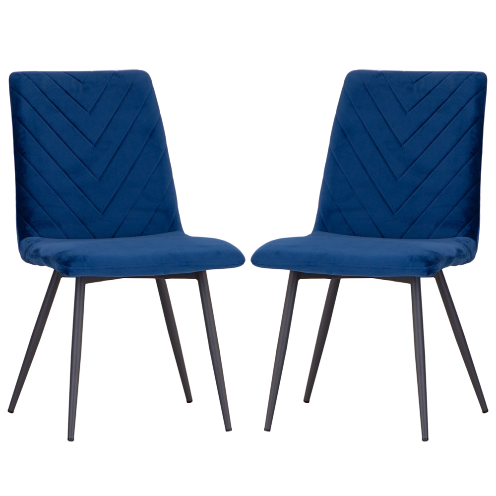 Casey Blue Velvet Dining Chairs With Metal Legs In Pair | Furniture in ...
