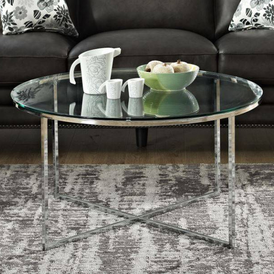 Casper Clear Glass Coffee Table Round With Chrome Metal Frame