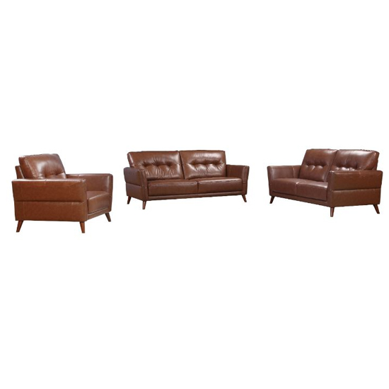 Celina Leather Sofa Suite In Saddle With Hardwood Tapered Legs