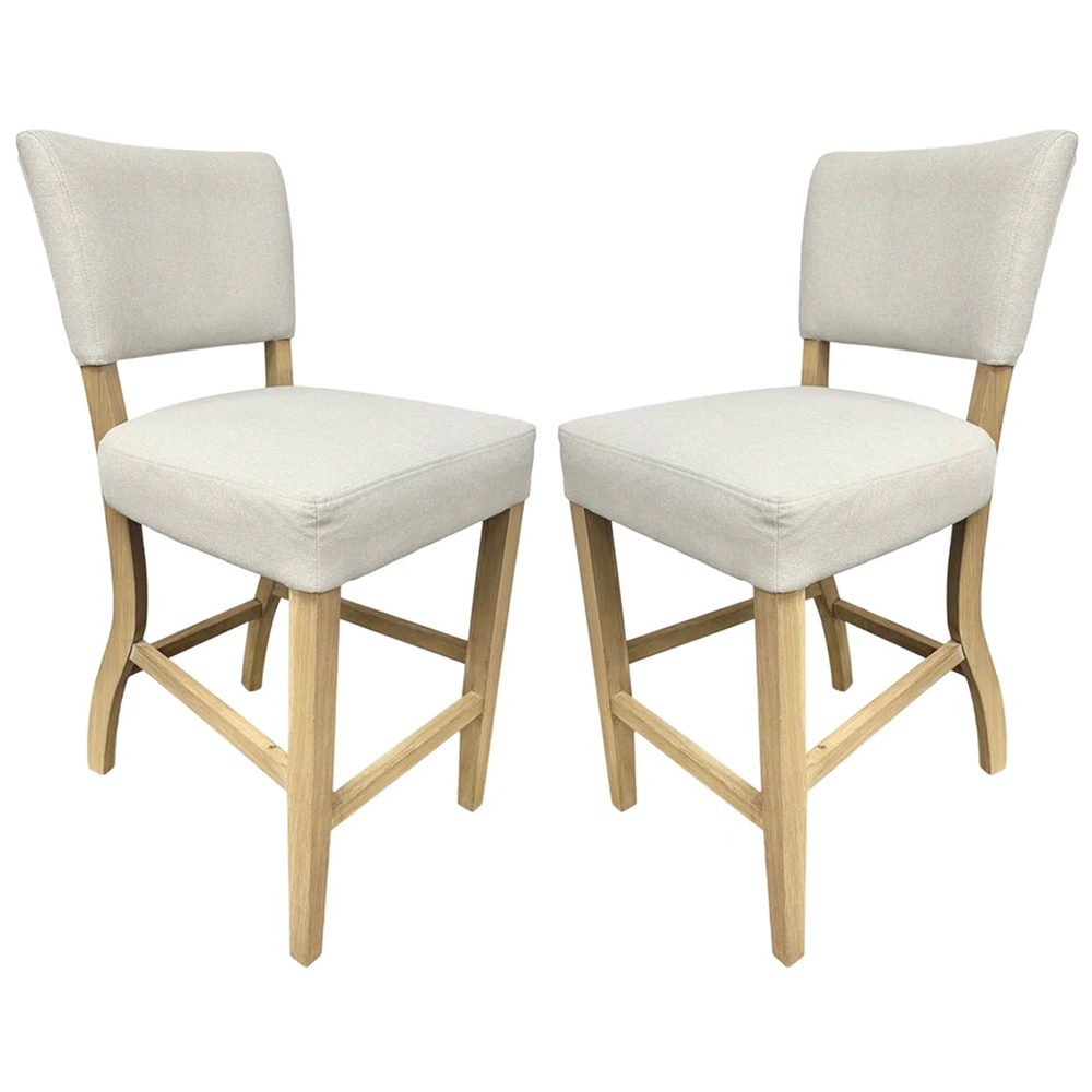 Celina Natural Fabric Bar Stools With Wooden Frame In Pair | Furniture ...