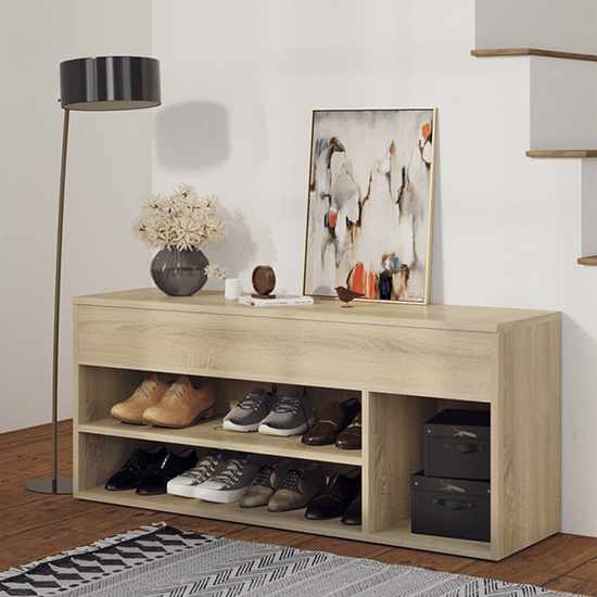 Cemach Wooden Shoe Storage Bench In Sonoma Oak | Furniture in Fashion