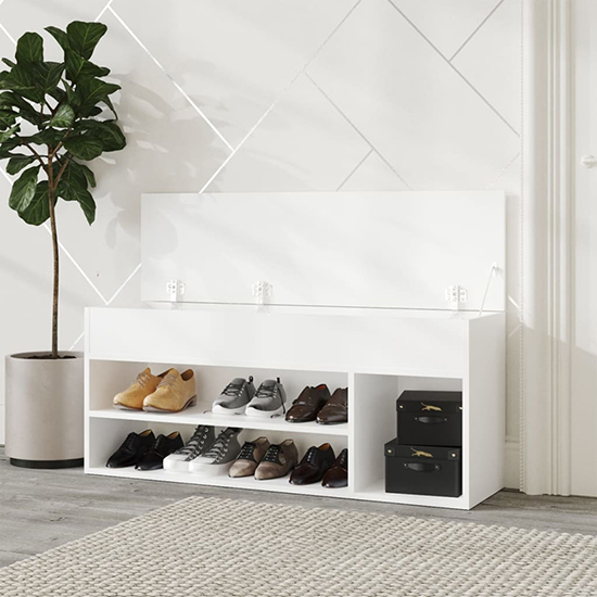 Cemach Wooden Shoe Storage Bench In White | Furniture in Fashion