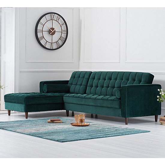Centaurus Velvet Left Facing Chaise Sofa In Green | Furniture in Fashion