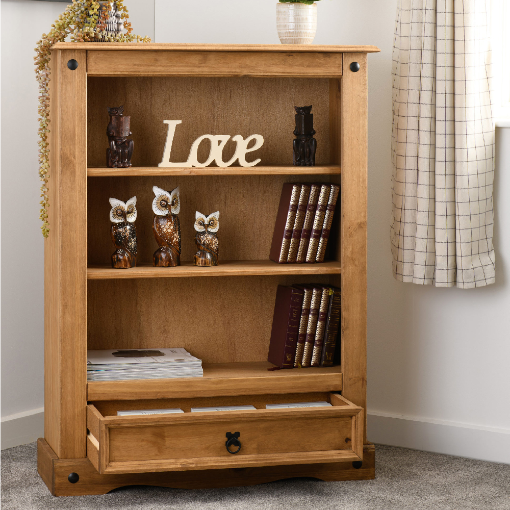 Central Wooden Bookcase With 1 Drawer In Oak | Furniture in Fashion