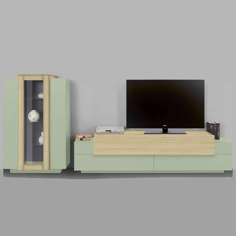 Chandler Wooden Entertainment Unit In Sage Green And Chopin Oak