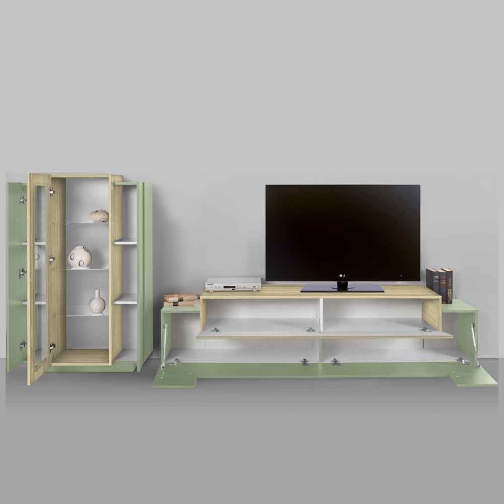 Chandler Wooden Entertainment Unit In Sage Green And Chopin Oak