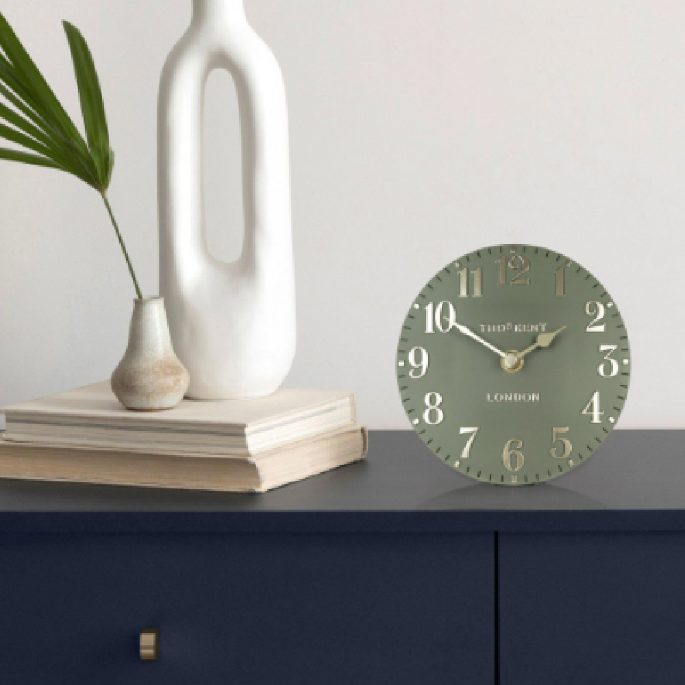 Chantilly Small Metal Mantel Clock In Lichen Green