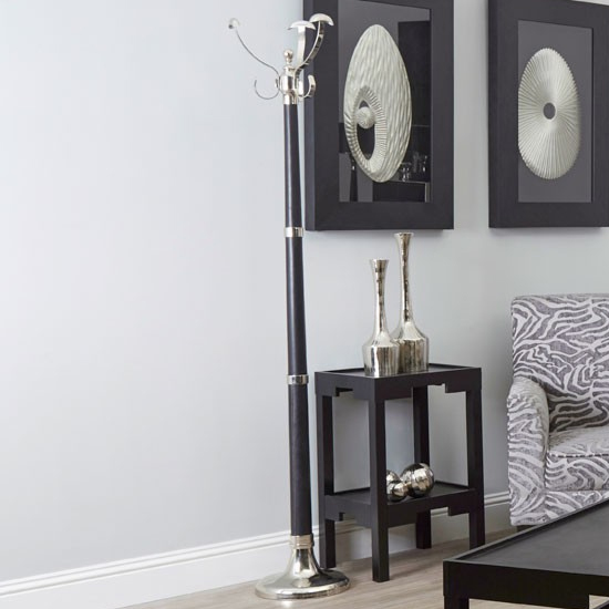 Charston Metal Coat Stand In Nickel With Black Leather | Furniture in ...