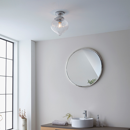 Cheston Clear Ribbed Glass Shade Flush Ceiling Light In Chrome ...