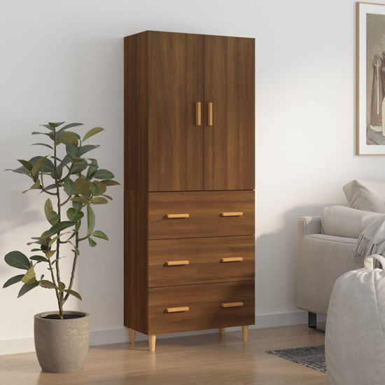 Chitt Wooden Highboard With 2 Doors 3 Drawers In Brown Oak | Furniture ...
