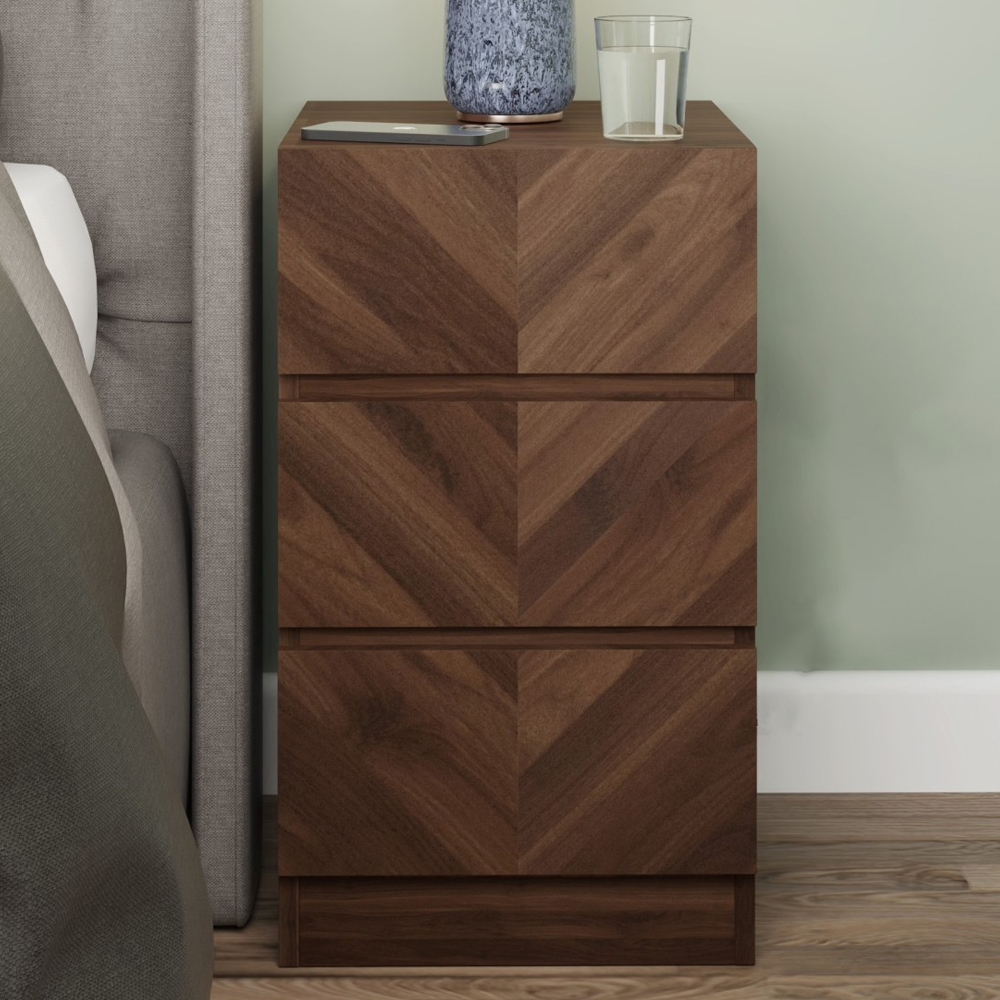 Ciana Wooden Bedside Cabinet With 3 Drawers In Royal Walnut